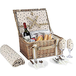 Willow Picnic Basket Set for 2 Persons with Large Insulated Cooler Bag and Waterproof Picnic Blanket,Wicker Picnic Hamper for Camping,Outdoor,Valentine Day,Thanks Giving,Birthday.