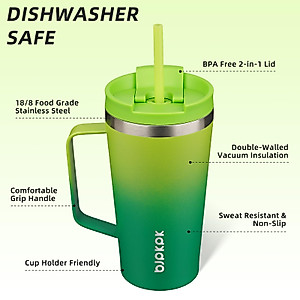 BJPKPK Insulated Tumbler with Handle, 18oz Insulated Tumblers with Lid and Straw, Stainless Steel Metal Water Bottles, Coffee Travel Mugs, Cups, Bamboo Grove