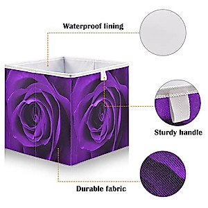 Kigai Purple Rose Storage Baskets, 16x11x7 in Collapsible Fabric Storage Bins Organizer Rectangular Storage Box for Shelves, Closets, Laundry, Nursery, Home Decor