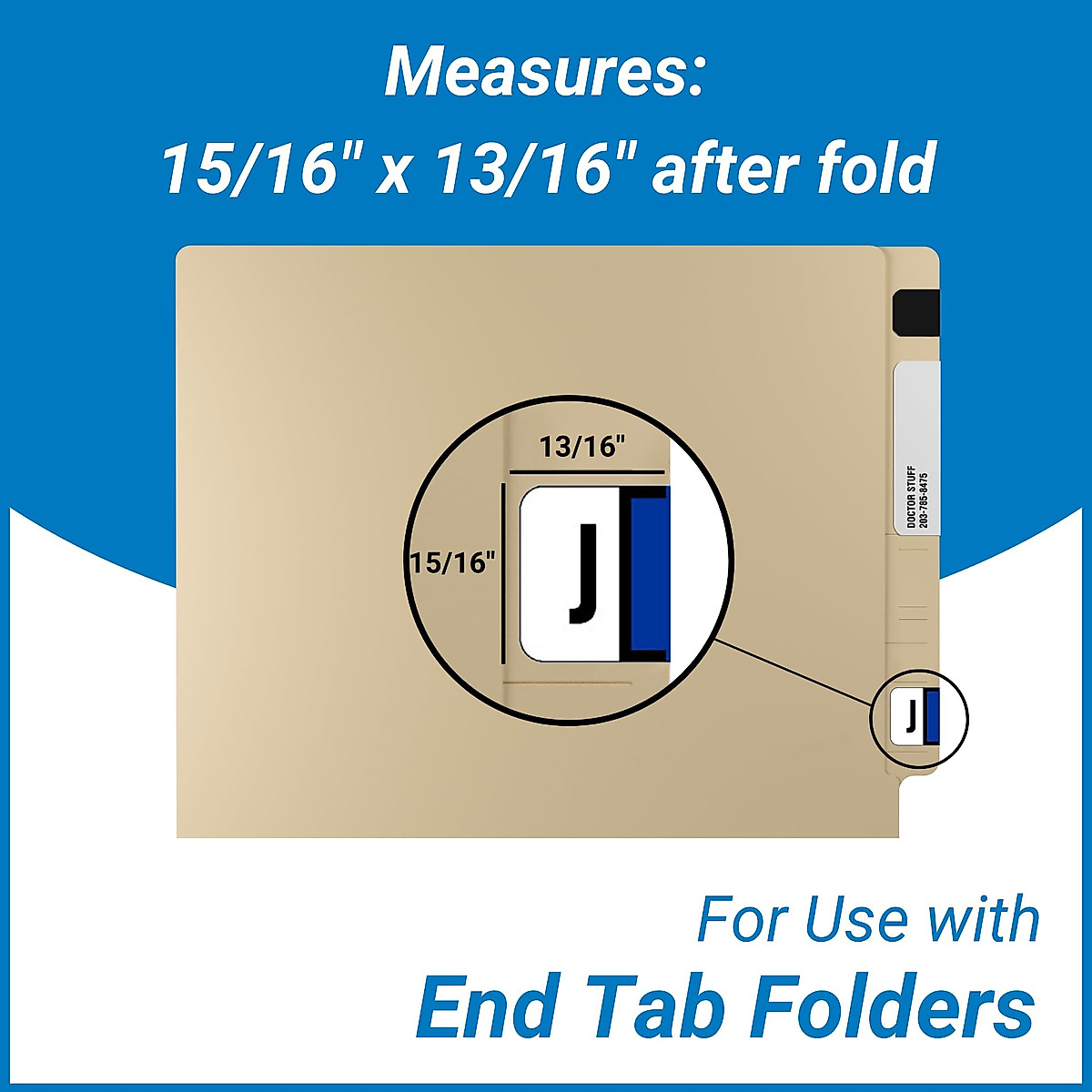 Doctor Stuff - File Folder Labels, Alphabet Letter J, Jeter 7200 - JTAM Series Compatible Alpha Stickers, Dark Blue, 15/16" x 1-5/8", 500/Roll