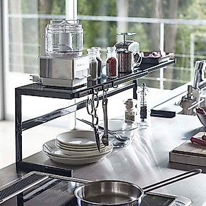 YAMAZAKI home 4481 Expandable Support Rack-Kitchen Storage Shelf Organizer, One Size, Black