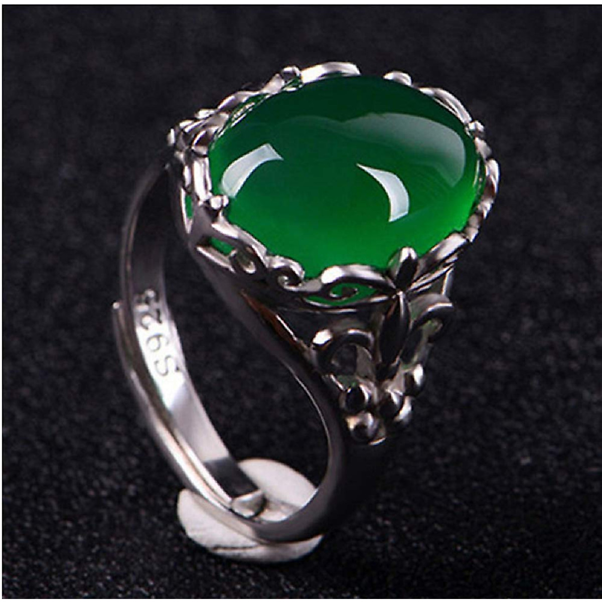 Aimys 925 Silver Green Agate Crystal Ring Emerald Vintage Inlaid Chalcedony Index Finger Opening Adjustable Female Ring