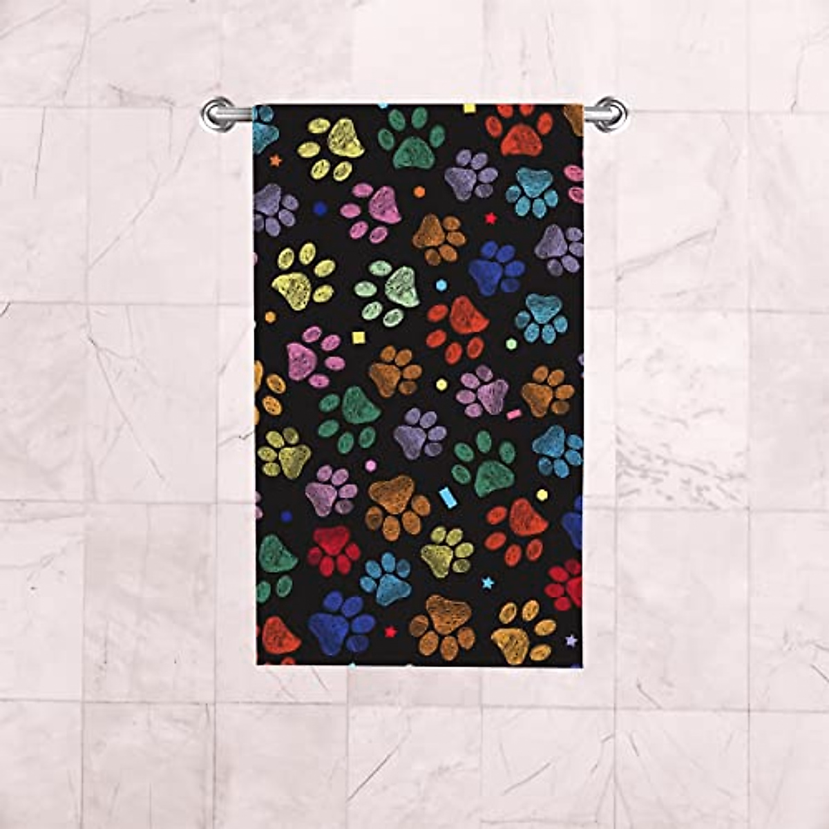 Hand Bath Towels 2 Pack Doodle Colorful Paw Print Absorbent Face Fingertip Towels for Bathroom Kitchen Gym Spa Soft Hair Drying Cloth Quick Dry, 30 x 15 Inch