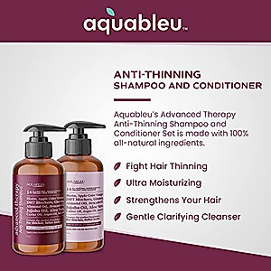 Aquableu’s Advanced Therapy Anti-Thinning Shampoo and Conditioner Set – 14 All-Natural Ingredients to Moisturise, Strengthen and Fight Hair Thinning – Biotin, ACV, DHT Blockers – Sulfate Free – 16oz