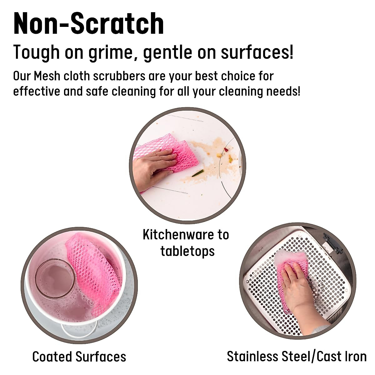 UNHA's Dish Scrubber Cloth - Mesh Dishwashing Scouring Pad for Kitchen - Non-Abrasive, Non-Absorbent, Quick Dry, Odorless Polyester Scrubbing Dish Net Cloths - 10 Pack