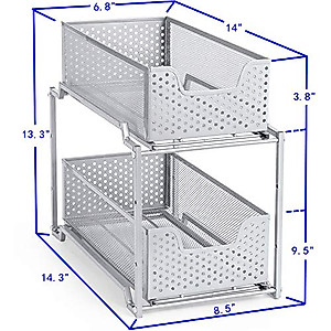 Bextsware Auledio Stackable 2 Tier Under Sink Cabinet Organizer with Sliding Storage Drawer, Silver