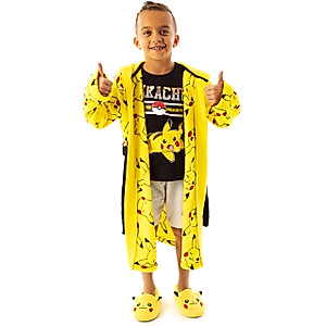 Pokemon Dressing Gown Kids Boys Girls Pikachu 3D Ears Pjs Bathrobe 7-8 Years