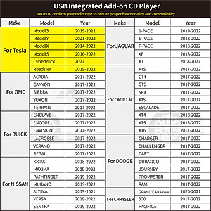 Vehicle CD Player, Cidava OE Integrated Vehicle CD Player via USB Radio Connection – (See Vehicle Fit Chart Image)