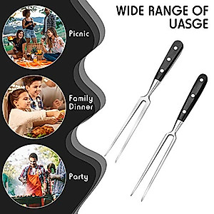 2 Pieces Carving Forks 12 Inch Stainless Steel Meat Fork Barbecue Fork Steak Fork for Kitchen Roast Grilling (Round Handle, Square Handle)