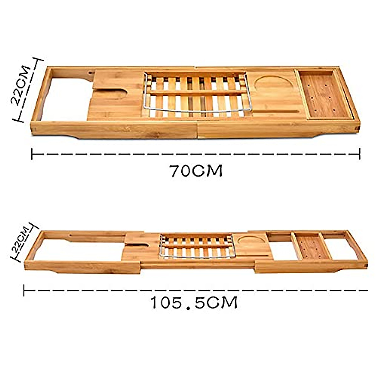 100% Natural Bamboo Bath Caddy Bridge – Extendable Bath Caddy Tray for Tub with ​Wine Glass Holder, Tablet, Kindle