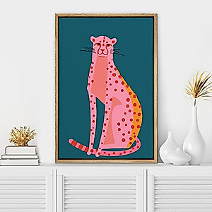 SIGNWIN Framed Canvas Print Wall Art Preppy Room Decor Pink Orange Dot Cartoon Jungle Cheetah Nature Wilderness Drawings Pop Art Boho Chic Animals for Living Room, Bedroom, Office - 16"x24" Natural