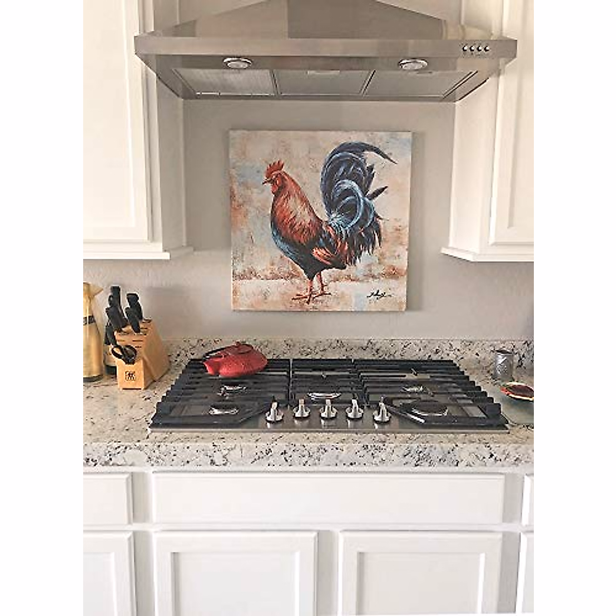 B BLINGBLING Rooster Picture for Kitchen Wall Art: Golden Rooster Framed Canvas Wall Art Rustic Home Decor Ready to Hang (24"x24"x1Panel)
