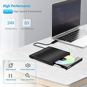 AMIR External CD DVD Drive, USB 3.0 & Type-C CD Burner, Portable CD DVD +/-RW Drive DVD Player for Laptop Notebook PC Desktop Computer