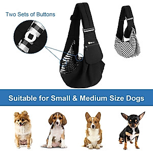 Upgraded Hands-Free Dog Sling Carrier - Reversible, Adjustable, with Pocket, Puppy Sling, Suitable for Dogs up to 15LB, Great for Travel and Daily Outings