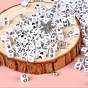 1670 PCS Letter Beads Acrylic Square Beads for Bracelets, Heflashor Cube Letter Beads Kits for Kids Friendship Bracelets, Square Alphabet Heart Beads for Jewelry Making/Necklaces, 6 X 6mm (White)