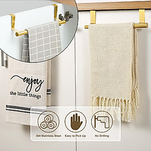 RETON 3 PCS Over Door Towel Rack, 9 Inch Stainless Steel Cabinet Towel Hanger Towel Bar Holders, Kitchen Towel Holder with Anti-Slip Pads, No Drilling (Gold)