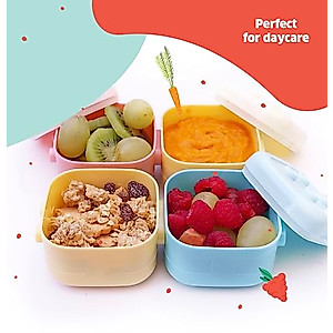 Epik Baby Food container, prefer for daycare, 4 pack leakproof storage container with silicone Lid, 4 Oz, Freezer, Dishwasher and microwave Safe, Unbreakable Food Storage - No Glass