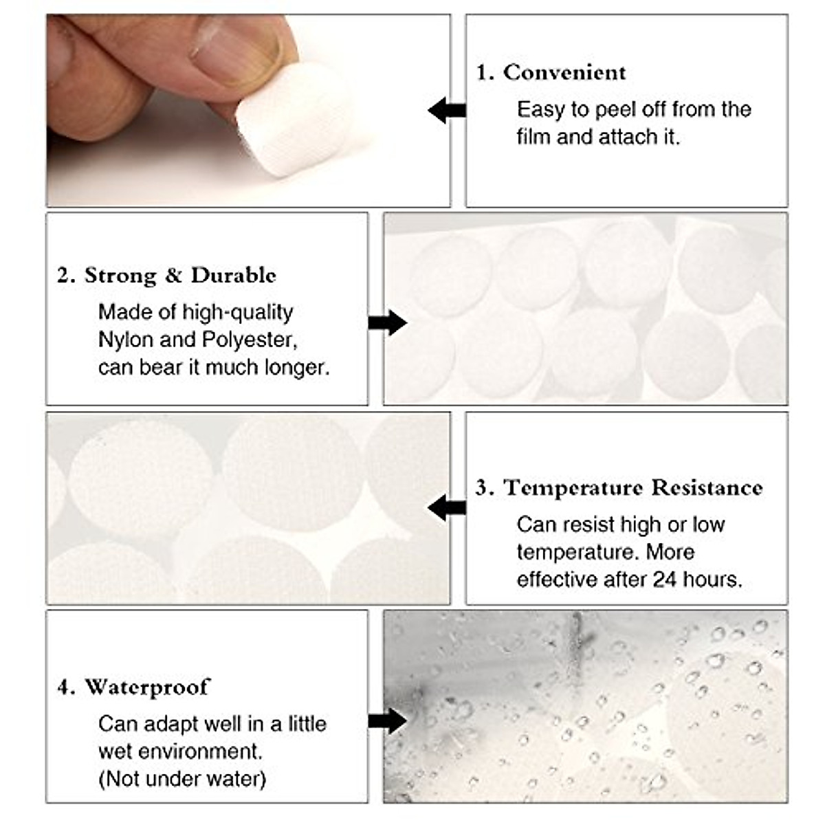 Hompie 1200pcs (600 Pair Sets) 15mm Diameter Sticky Back Hook Coins, Self Adhesive Dots Loop Tapes for DIY Crafts Office Classroom (White)