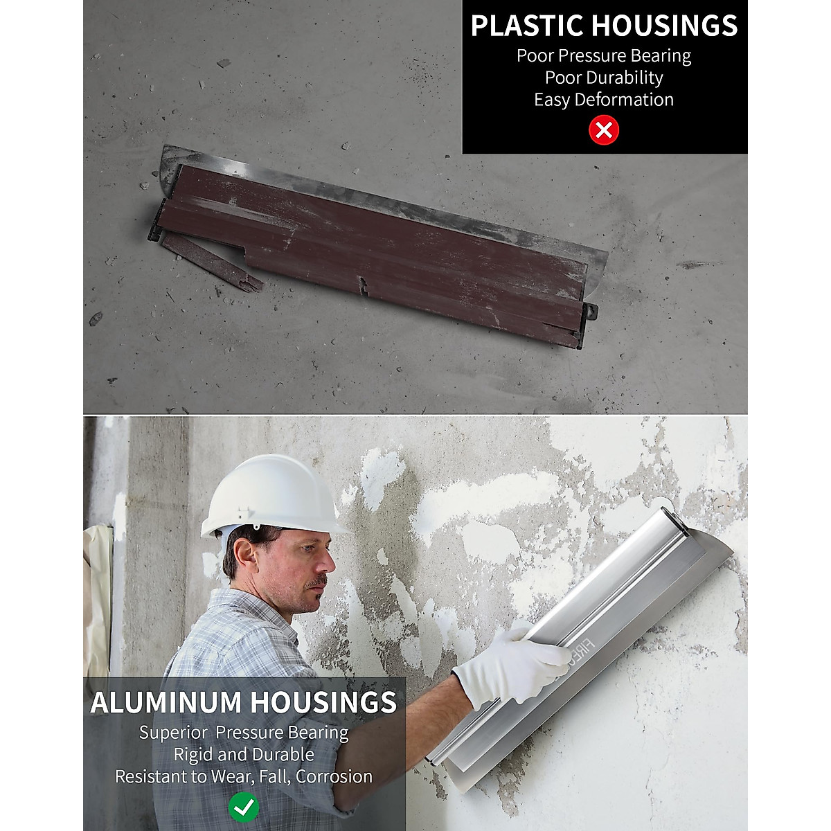 Skimming Blade, Firecore 24 Inch Drywall Tools Aluminum Housings, Stainless Steel Skim Coating Blade Knockdown Texture Knife, Smoothing Spatula for Drywall Repair Plaster Walls Wall-Board Sheetrock