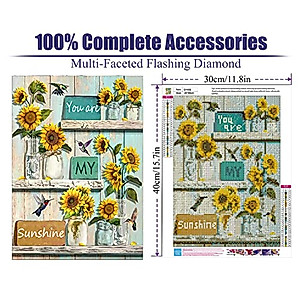 ICECHEN Sunflower Diamond Painting Kits for Adults, 5D Hummingbird Diamond Art for Adults DIY 5D Dimond Paintings Round Full Drill Painting with Diamonds Kits Diamond Dots Home Decor 12x16inch Clear
