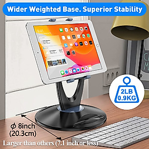 DeskLogics iPad Tablet Stand Holder for Desk - 6 inch to 13 inch - Stable, Adjustable - 360° Swivel Angle Pen Phone iPad Stand for Store, Retail Kiosk, Reception, Home Office, Gift Ideas - Black