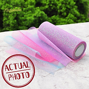 NICROLANDEE Rainbow Glitter Tulle Rolls 6 inch x 10 Yards (30 feet) Shimmer Color for Table Runner Chair Sash Bow Pet Tutu Skirt Sewing Crafting Fabric Wedding Baby Shower Birthday Ribbon