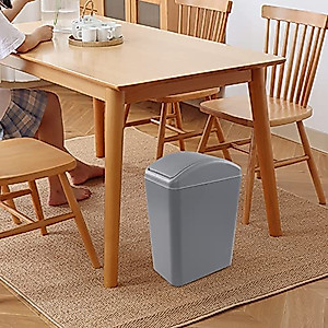 Wekioger 4.2 Gallon/16 Liter Swing-top Lid Garbage Can, Grey Plastic Kitchen Trash Bin, 1 Pack