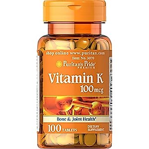 Vitamin K 100 mcg Supports Bone and Joint Health, 100 Count by Puritan's Pride