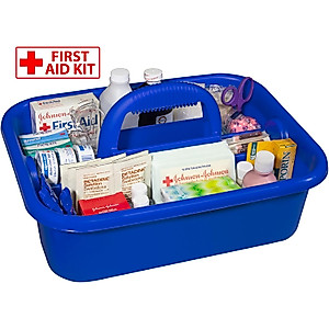 Akro-Mils 09185 Plastic Tote Tool & Supply Cleaning Caddy with Handle, (18-3/8-Inch x 13-7/8-Inch x 9-Inch), Blue (09185BLUE)