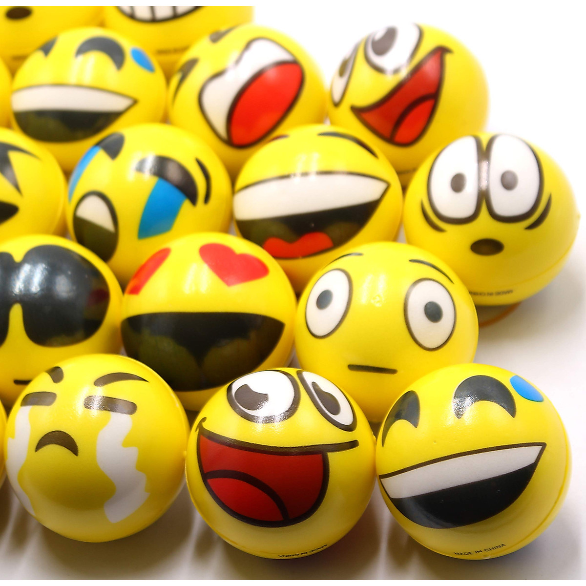 FIVOENDAR Set of 12 - Fun Face Stress Balls Cute Hand Wrist Stress Reliefs Squeeze Balls for Kids and Adults at School or Office Party Favors (Yellow Color Random Faces) (Latest)