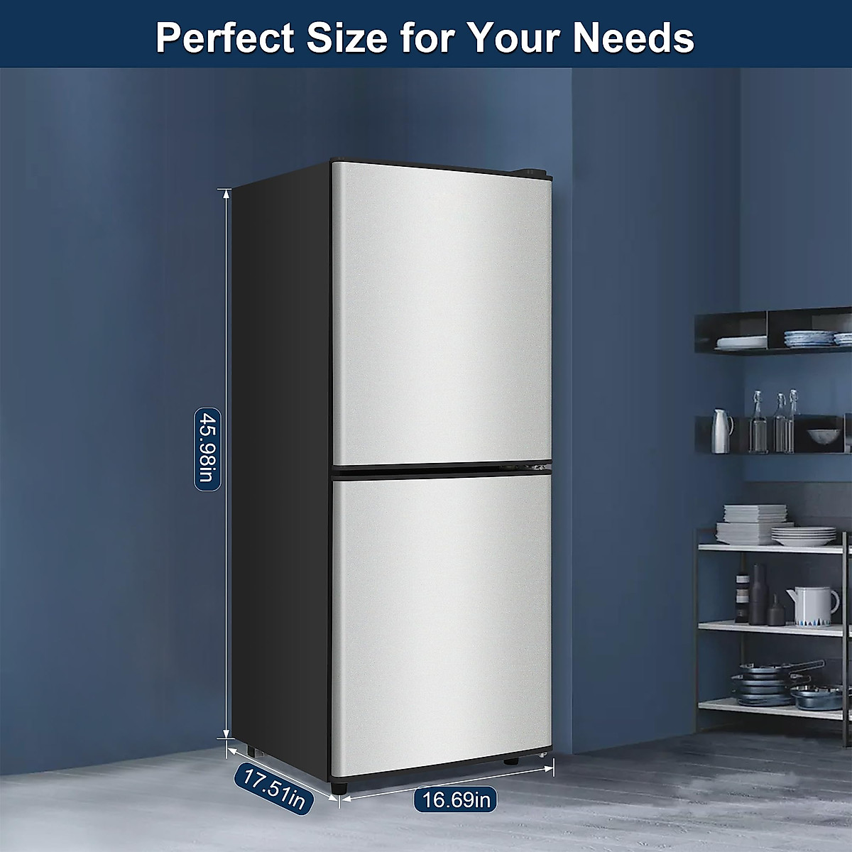 rosmena Small Refrigerator with Freezer, 4.1 Cu.Ft. Compact Mini Refrigerator with Freezer on bottom, large mini fridge for Apartment, Dorm, Office, Family, Basement, Garage