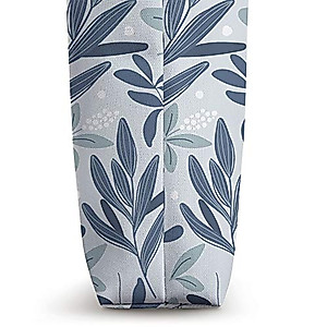 Blue Botanical Foliage & White Berry Floral Bud Pattern Tote Bag