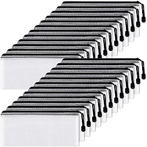 EOOUT 24pcs Mesh Pouch Bags, 9.5x4.5 Inches Waterproof Black Bags, Bill Size Organizing Storage with Zipper, Small Pouches for School, Classroom, Office and Bill