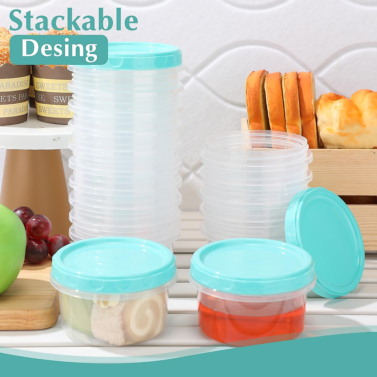 Suclain 24 Pcs 8.5 oz Meal Container Twist Cap Food Storage Containers Sturdy Plastic Snack Containers Reusable Round Freezer Containers for Food Lunch(Blue)