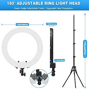 Ring Light with Stand and Phone Holder, IVISII 18 inch Ring Light，55W 5500K LED Ring Light for Live Stream/Makeup/YouTube Video, Dimmable LED Beauty Selfie Ring Light for TikTok Photography