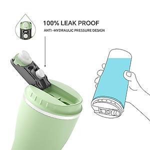 Ideus 14oz Stainless Steel Leak Proof Tumbler, Insulated Coffee Mug with Lid and Straw, Spill Proof Travel Coffee Cup, Double Wall Vacuum Flask for Adult Men and Women, Avocado Green