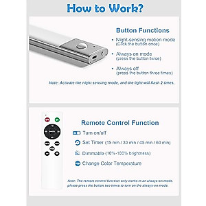 Kasanfe 64-LED Under Cabinet Lights, Motion Sensor Under Cabinet Lighting, 1500mAh Rechargeable LED Closet Light Remote, Under Counter Lights for Kitchen, Shelf, Pantry (3 Pack)