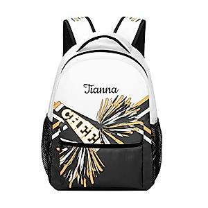 XOZOTY Yellow Black Cheer Personalized Custom Text Name Waterproof Daily Backpacks for Camping Outdoor Sports Bag