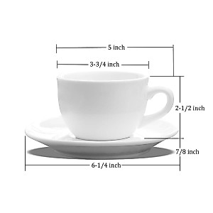 Kingrol 8 Ounces Cappuccino Cups with Saucers & Spoons, Porcelain Tea Cup Set, Set of 6 Coffee Mugs for Latte, Mocha, Cappuccino, and Mulled Drinks