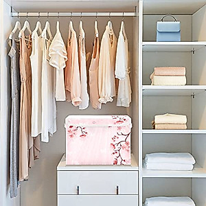 TSENQUE Cherry Blossom Foldable Storage Boxes with Lids Decorative Storage Box Container for Home Bedroom Closet Office Nursery 16.5" L x 12.6" W x 11.8" H