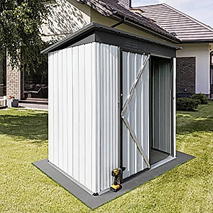 Lestar Outdoor Storage Shed, Garden Sheds, Storage House Galvanized Metal Shed with Shutter Vents for Backyard Patio Lawn (5 x 3 FT/White+Grey)