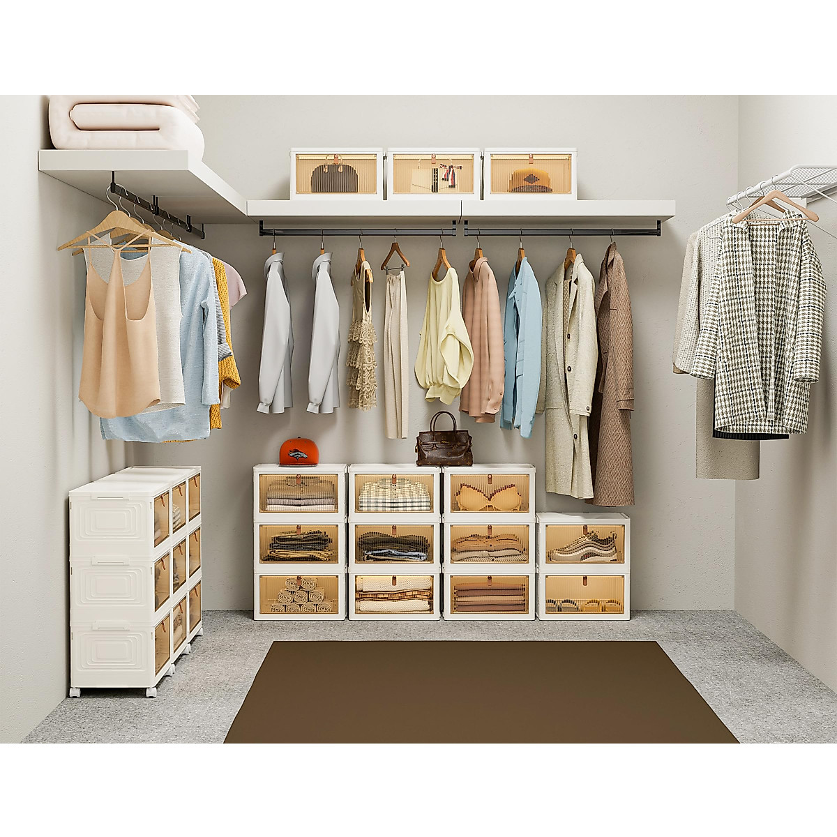 HOMIDEC Closet Organizers and Storage 93Qt 3 Pack Closet Organizer Boxes for Clothes Stackable Storage Bins Foldable Storage Box for Clothes/Toys/Office Supplies/Snacks(31Qt X 3)