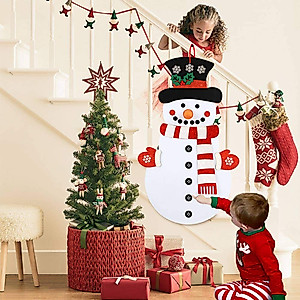 OurWarm Felt Snowman for Kids Wall, 3.2Ft Double-Sided DIY Felt Christmas Snowman Set with 35 Glitter Detachable Ornaments Xmas Gift for Toddlers Kids Christmas Home Door Wall Hanging Decorations