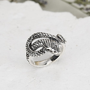 AeraVida Foxy Snake Coil Wrap Around .925 Sterling Silver Ring | Animal and Nature Inspired Silver Ring for Women | Elegant Snake Ring Accessory | Anniversary Jewelry Gift | Size (12)