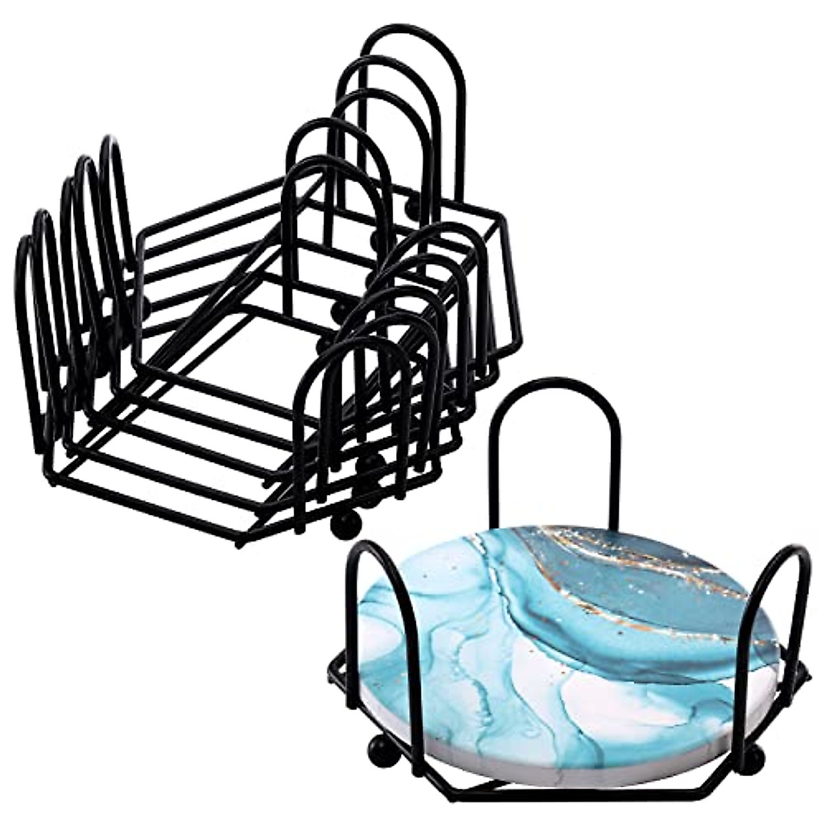 Kingrol 6 Pack Metal Coaster Holders, Coaster Stands for 4-Inch Round and Square Coasters, Hold 4 to 6 Coasters, Black