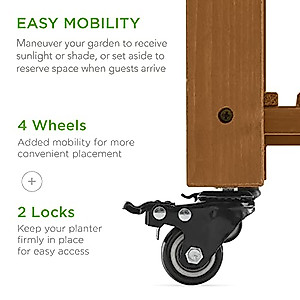 Best Choice Products Elevated 8 Pocket Herb Garden Bed, Mobile Raised Customizable Wood Planter for Herbs, Vegetables, Flowers w/Lockable Wheels, Storage Shelf, Drainage Holes - Acorn Brown