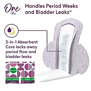 One by Poise Feminine Pads with Wings (2-in-1 Period & Bladder Leakage Pad for Women), Heavy Absorbency for Period Flow, Light Absorbency for Bladder Leaks, 18 Count (Pack of 3) Total 54 Count
