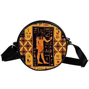 Egyptian Gods And Hieroglyphs Canvas Crossbody Bag Round shoulder Bag Circle Purse