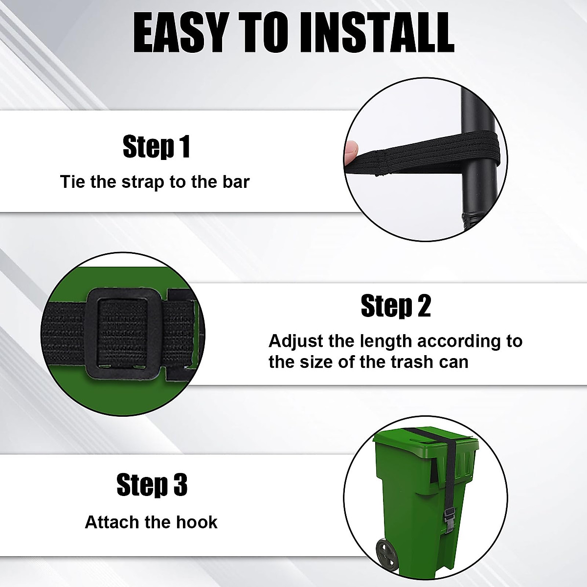 PEUTIER 4 PCS Wheelie Trash Bin Can Lid Lock for Animals, Adjustable Trash Can Bands Dustbin Lock Garbage Can Lid Lock Straps for Animals Outdoor Squirrels Dogs Bears Raccoons