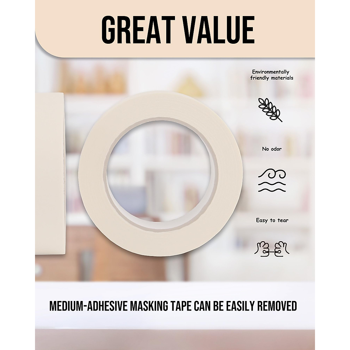 Lichamp Masking Tape 1 inch, 24 Pack General Purpose Masking Tape Bulk Multipack for Basic Use, 1 inch x 55 Yards x 24 Rolls (1320 Total Yards)
